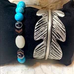 Rustic Cuff | Jewelry | 2 Rustic Cuff Bracelets Feather Rare Blue ...